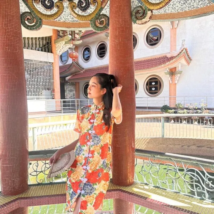 Neramit Botan qipao dress (Red Gold) เดรสกี่เพ้า | Lazada.co.th