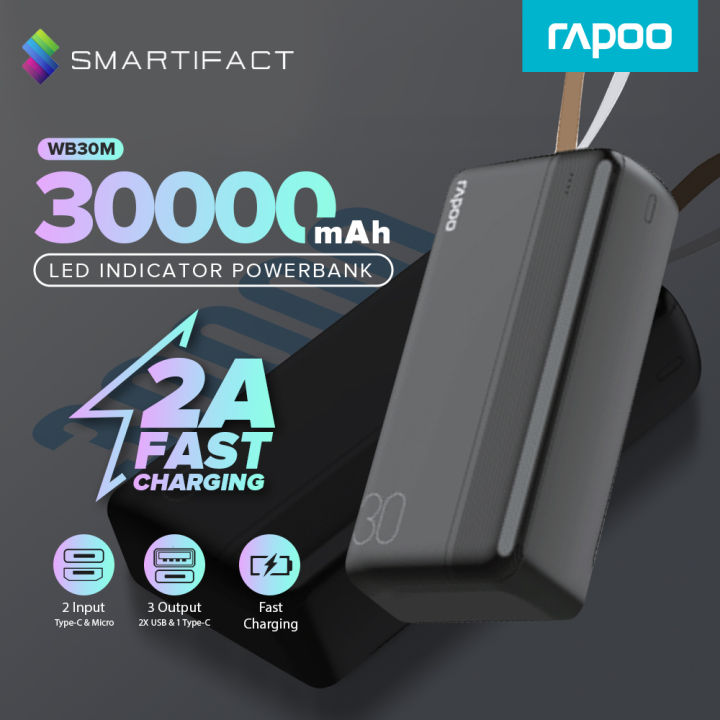 Rapoo WB30M | WB30M Pro | WB30MS Pro 30000mAh Power Bank Portable Fast ...