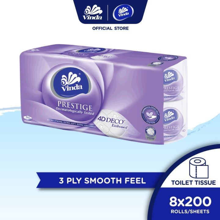 ↂ Vinda Prestige 4D Deco Embossed Toilet Tissue (8 Rolls x 200's) | Lazada