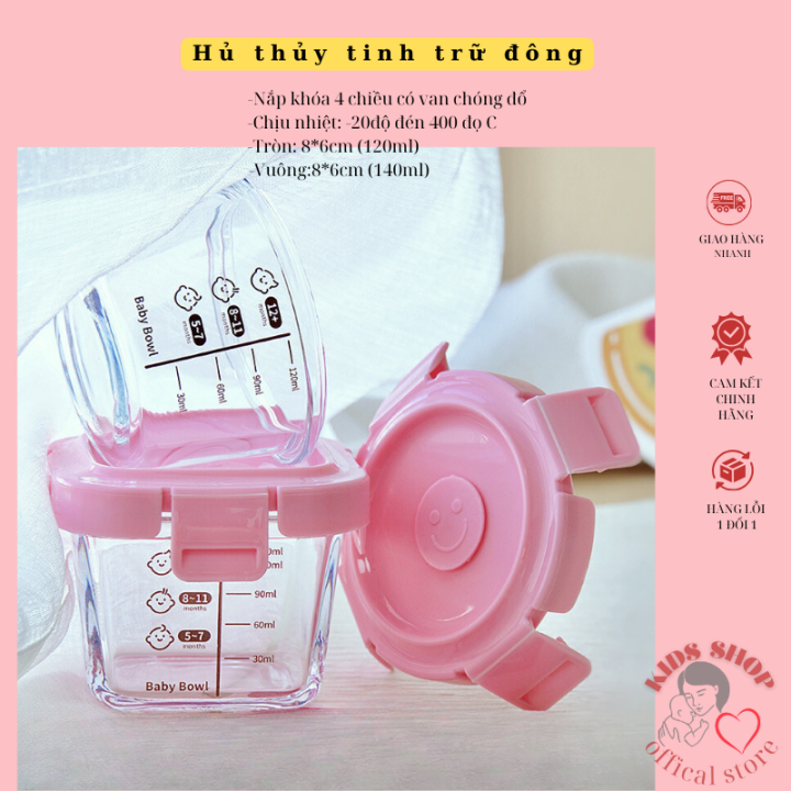 Hộp thuỷ tinh trữ thức ăn dặm_Hộp trữ đông nấu cháo cho bé có chia vạch, van thoát khí 130ml ...