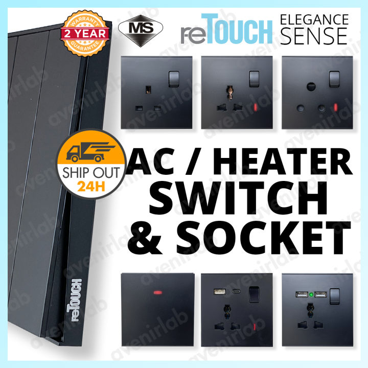 [MATTE BLACK] reTouch Switch Elegance Sense 13A 15A Double 2 Gang ...