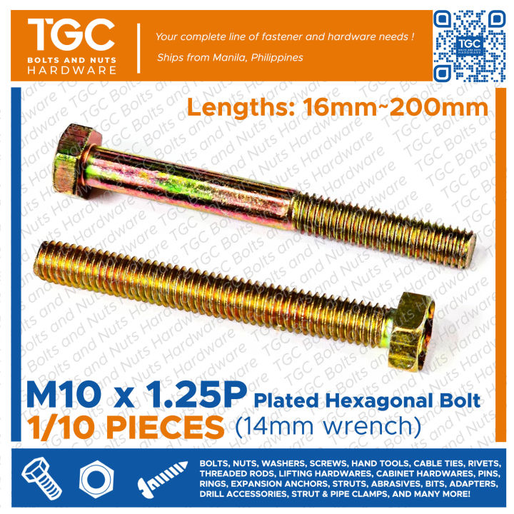 TGC 10/1PCS M10 ( 10MM x 1.25P ) Hex Bolt Fine Thread | Hexagonal ...
