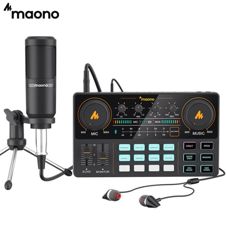 MAONO Sound Card Kit Condenser Microphone 3.5mm XLR Cardioid Mic for Compute Mobile Phone Audio ...
