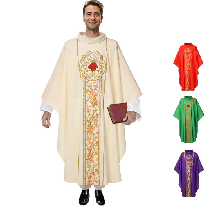 Men Robe Celents Chasuble Mass Vestments Robe Priest Cross Printed ...