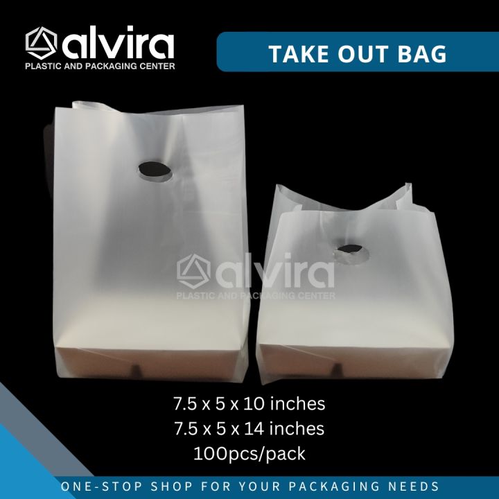100pcs Take Out Plastic Bag Clear with Hole Handle for Food Boxes ...