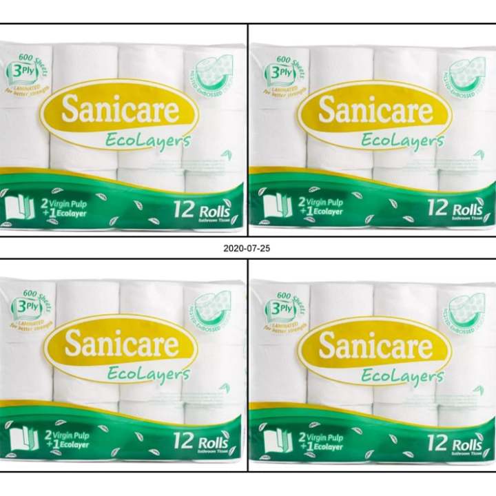 Sanicare 3 Ply Ecolayer Bathroom Tissue 12 rolls by 4 Packs (48Rolls ...