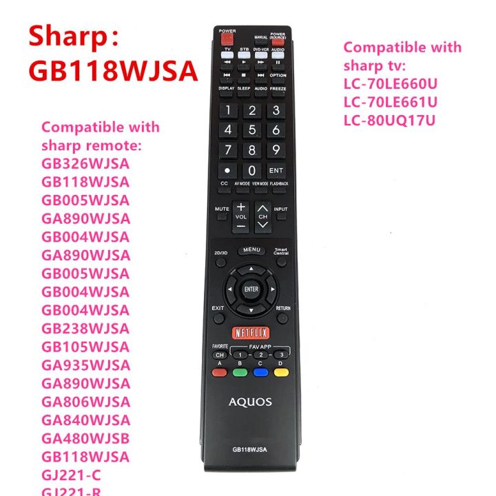 Sharp GB118WJSA GB005WJSA Smart tv remote control Replacement GB118WJSA ...