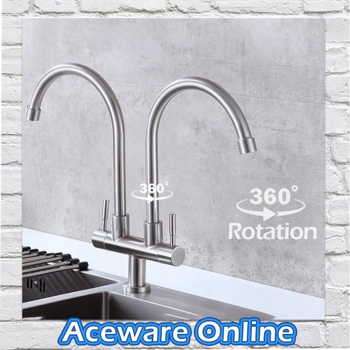 Atocco 304 Stainless Steel Twin Double Pillar Mounted Tap Sink Tap ...