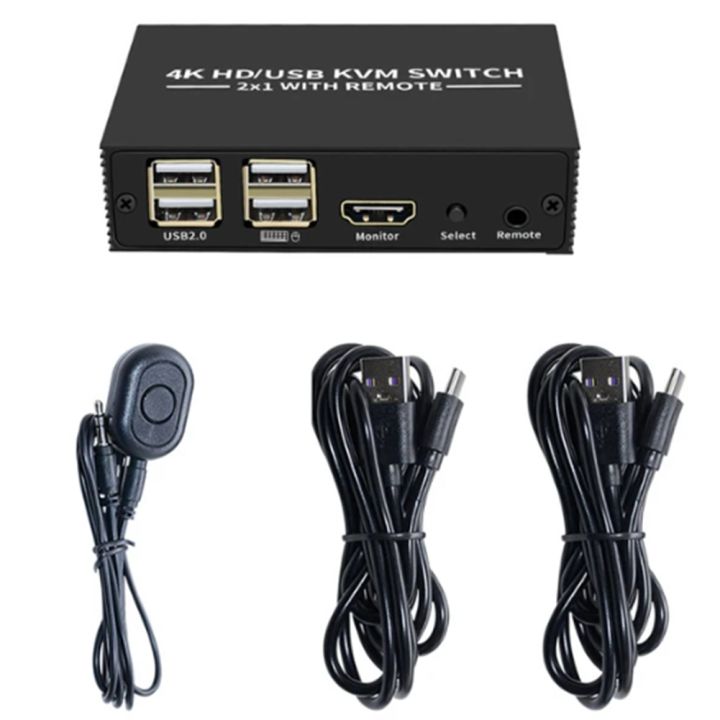 【LUN】--Compatible KVM Switch 2X1 4K -Compatible USB Switch Selector 2 ...