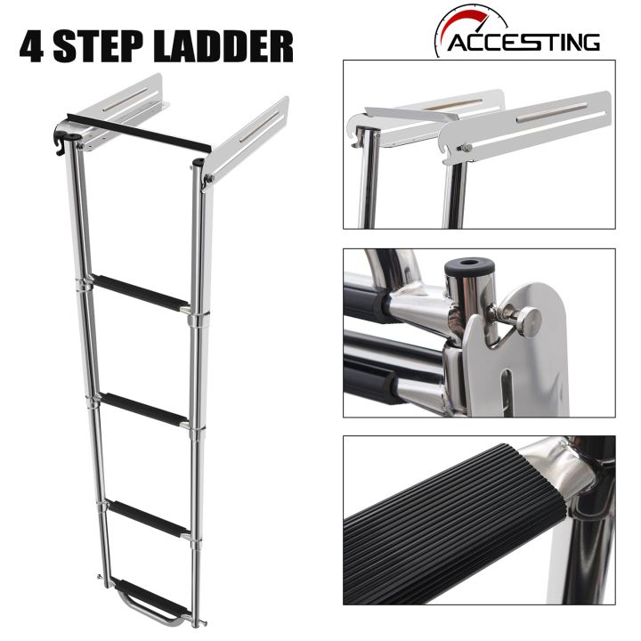 3 /4 Steps Stainless Steel Boat Ladder Pontoon Ladder Folding Ladder ...