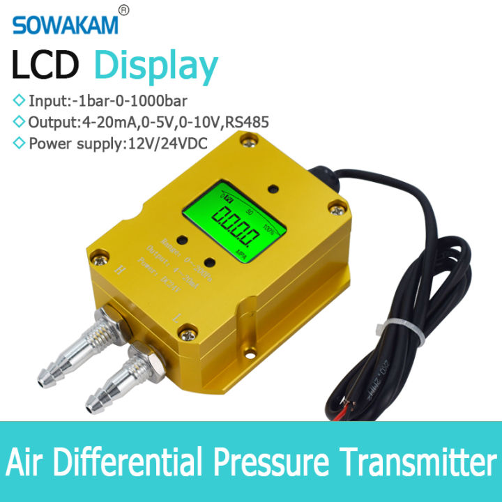 LED LCD Air Differential Pressure Transmitter 4-20mA RS485 Output Fan Differential Duct Pressure ...