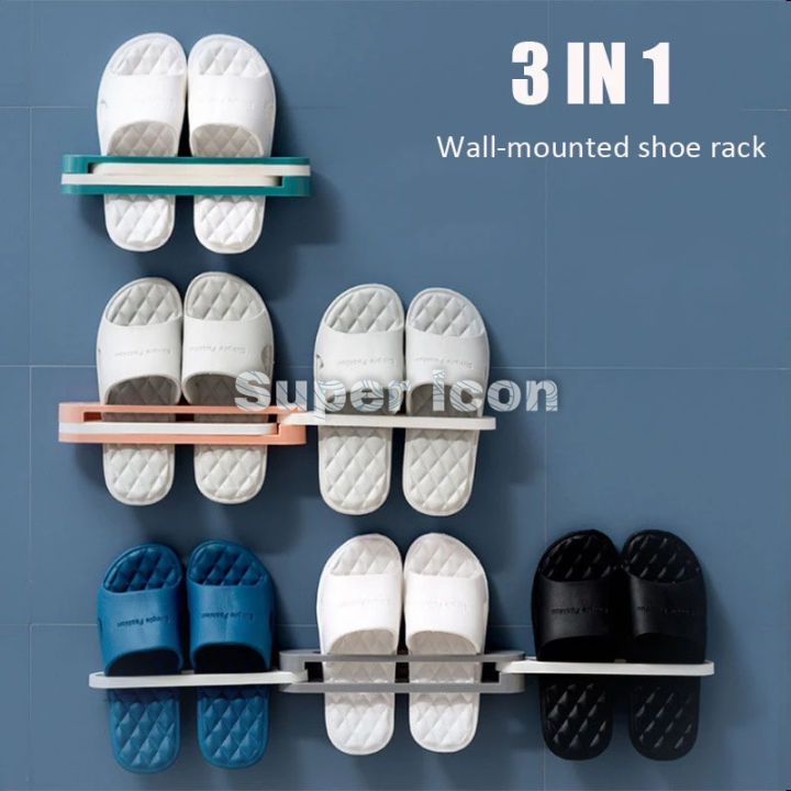 【3 in 1】 Foldable Rack Wall Mounted Shoe Organizer Rack Folding ...