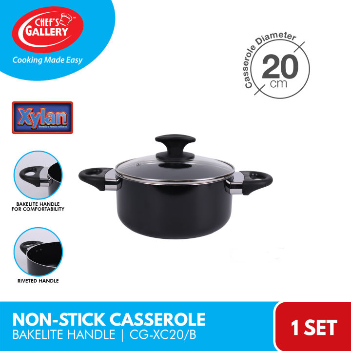 Chef's Gallery Xylan Non-Stick Casserole with Glass Lid | Ideal for ...