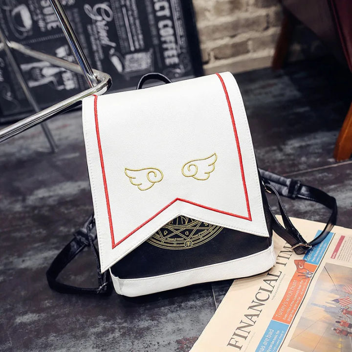 Women Backpack Embroidery Wings Anime Card Captor Sakura Cute Backpack ...
