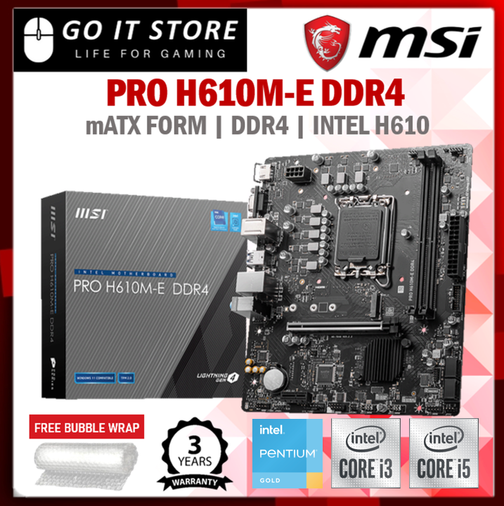 MSI PRO H610M-E DDR4 LGA1700 mATX Intel Motherboard + INTEL 12th 13th 14th Gen Processor | Lazada