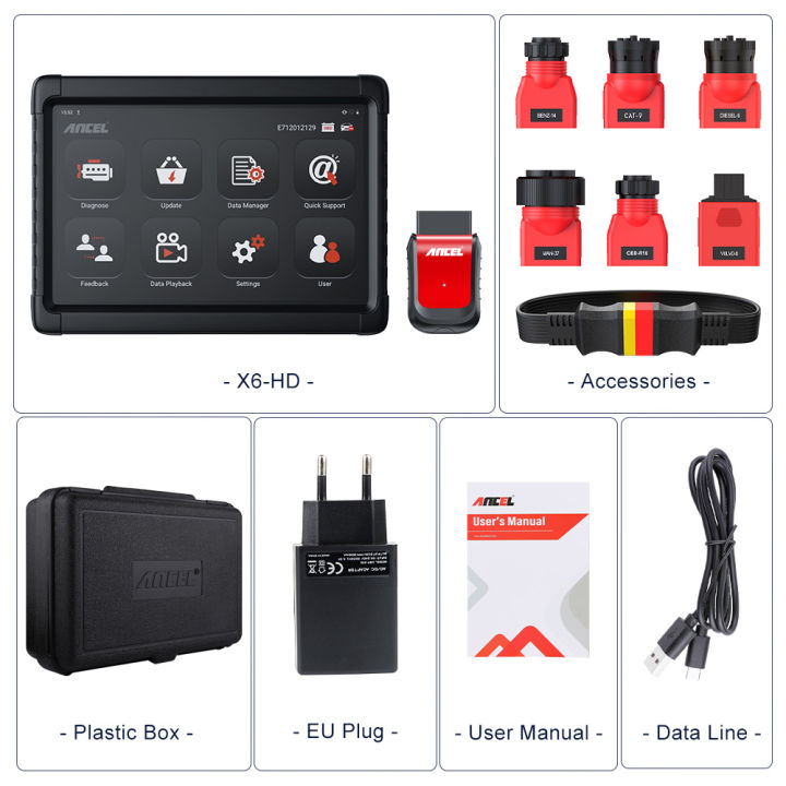 Ancel X7 HD 24v Heavy Trucks Diagnostic Scan Tool 2IN1 ODB2 Scanner OBD ...