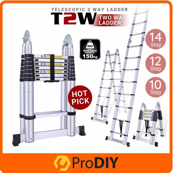 T2W LADDER Multipurpose Telescopic Extendable Aluminium Ladder Tangga ...