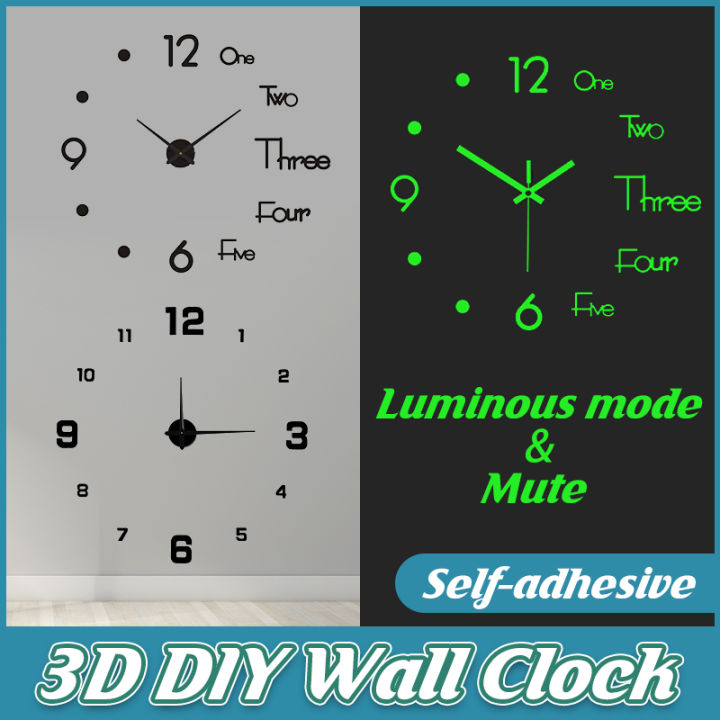 DIY Luminous Wall Clock Sticker Modern Design Frameless Glow in the ...