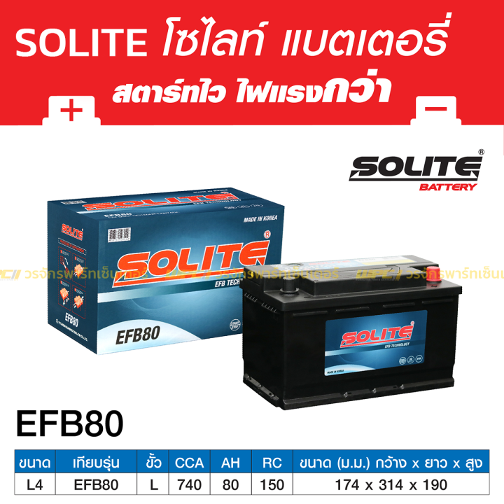🔥 SOLITE แบตเตอรี่แห้ง: EFB80 *80แอมป์ / ไซส์ LN4 (Fortuner 2.8) 🔥 | Lazada.co.th