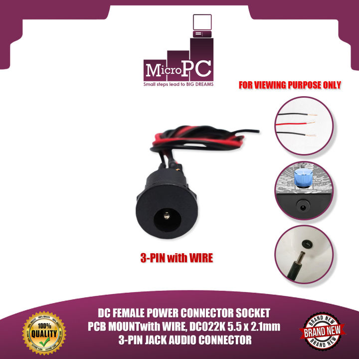 MICRO PC DC FEMALE POWER CONNECTOR SOCKET PCB MOUNT with WIRE, DC022K 5 ...