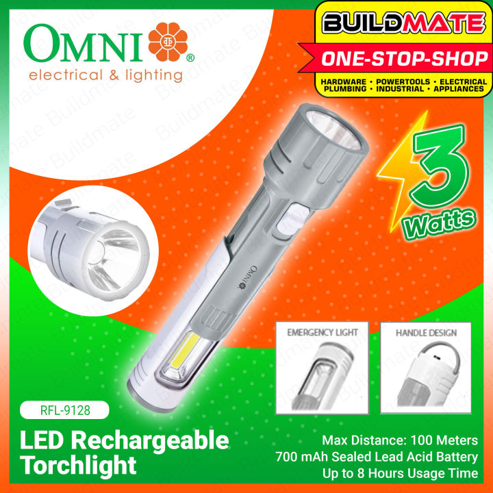 Buildmate x OMNI LED 2W Rechargeable Torchlight + 1W Emergency Light ...
