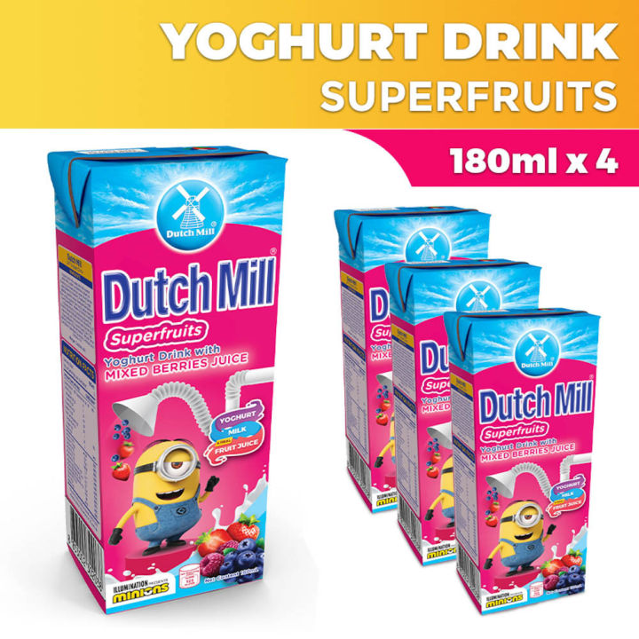 Dutch Mill UHT Yoghurt Drink Superfruits with 4 Mixed Berries Juice 180ml x 4 brick | Lazada PH