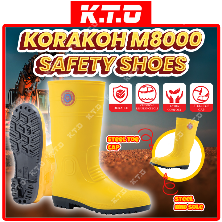 Korakoh 8000 Yellow Rubber Boot High Cut Steel Toe Cap Mid Sole Safety Shoes - M8000-AY-MSTC ...