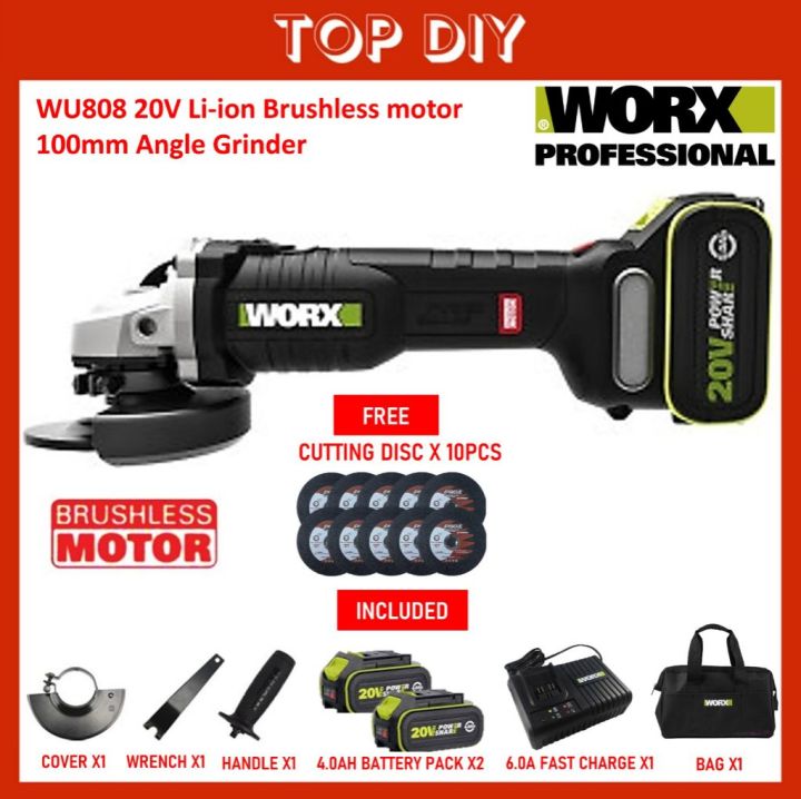 WORX WU808 20V 100mm Angle Grinder Brushless Motor | Lazada