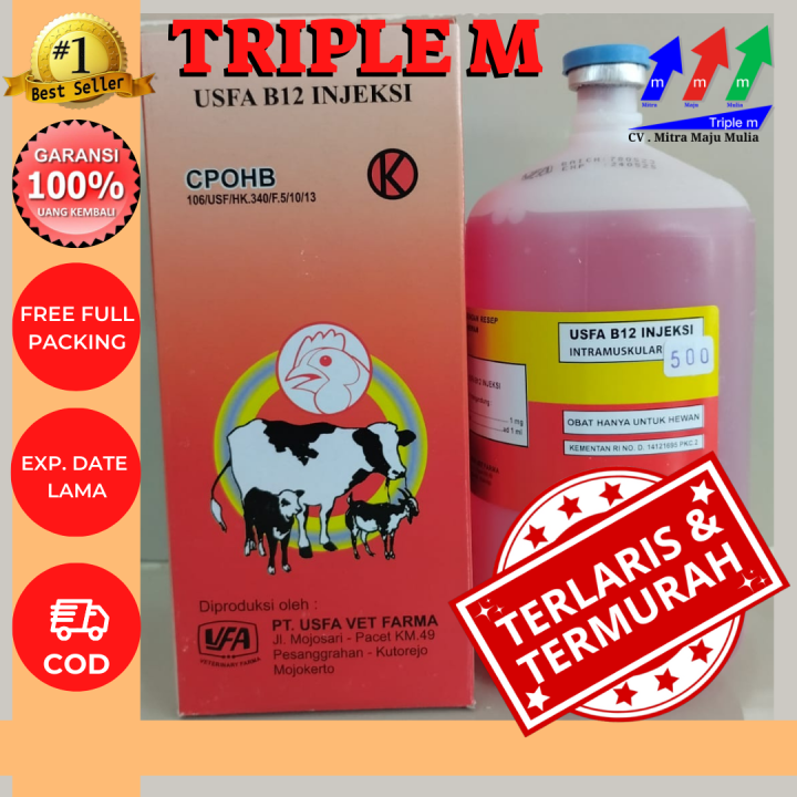 USFA VITAMIN B12 500 ml - Vitamin B12 Injeksi Hewan Sapi kambing Babi ...