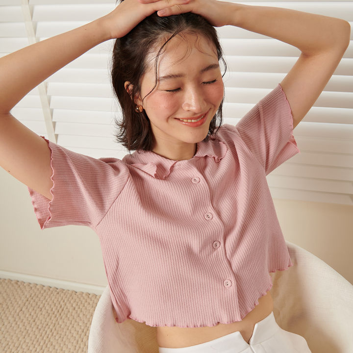 JELLYPLEASE - PRETZEL เสื้อผ้ายืด มีปก ดีเทลการเย็บที่ปก ปลายแขน ชายเสื้อ | Lazada.co.th