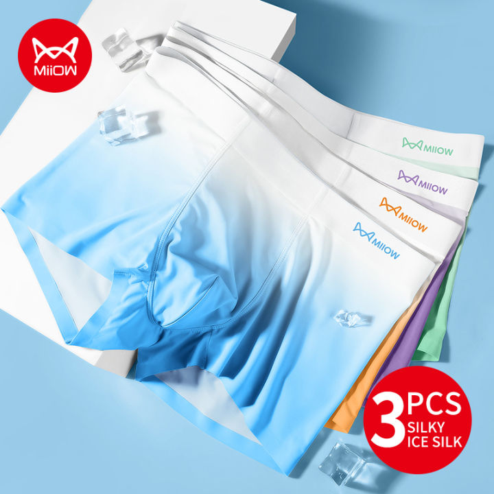 MiiOW 3-Pack Breathable Boxer Men's Underwear Printed Boxer Men's Underwear Seamless Underwear ...