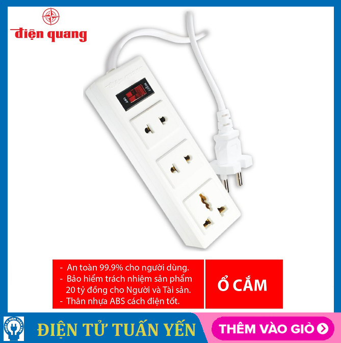 Ổ Cắm Điện Quang ĐQ 002A-02 3 lỗ 2 chấu dây dài 2M và 5M (trắng) - Hàng ...