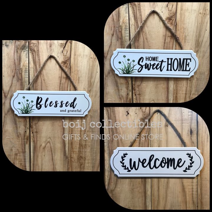 WHITE Welcome/Blessed/Home Sweet Home RL-0132 Wooden Wall Hang Signage ...