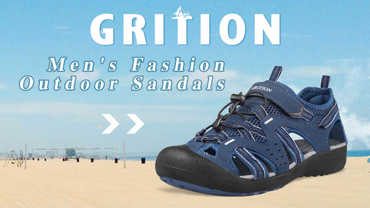 GRITION Mens Outdoor Trekking Sandals Summer Flat Non Slip Collision ...