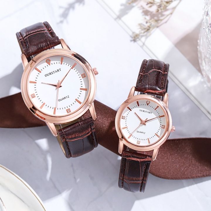 Kegllect Couple Quartz Watch Leather Strap Round Small Dial Minimalist ...