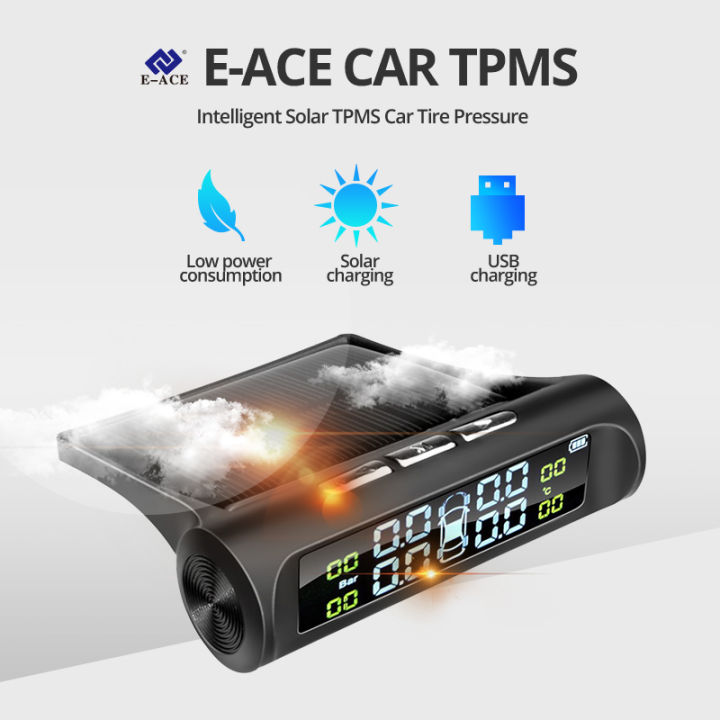 TPMS Car Tire Pressure Alarm Monitor System Auto Security External Sensor Solar Power Tyre ...