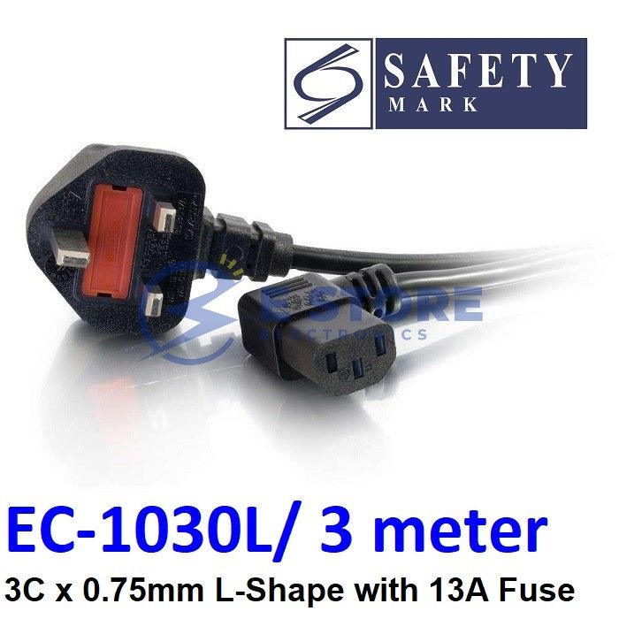 3 Meter UK 3 Pin Plug L Shape Power Cord with Fuse - EC-1030L/3M | Lazada
