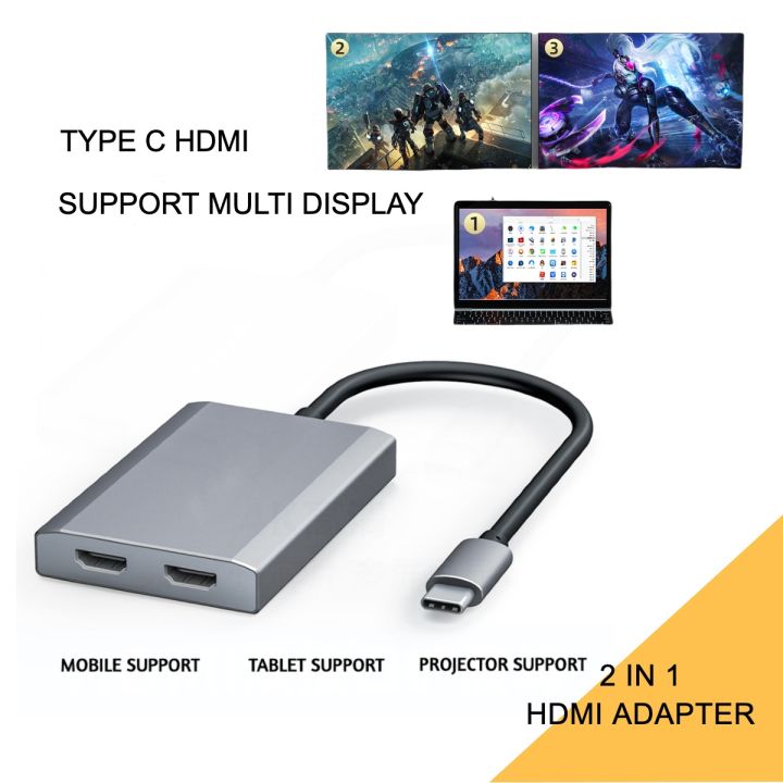 2 IN 1 Mirroring Monitor Display Splitter Connector Type C Screen ...