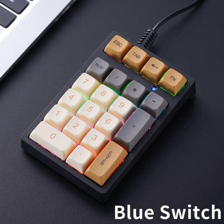 Mechanical Number Pad, 21-Key Numeric Keypad, Wired USB, Multi-Color Backlight, Blue Switch, for ...