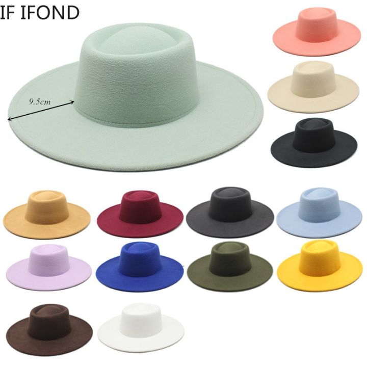 Classic British Style 9.5CM Big Wide Brim Fedora Hat For Women Fashion ...