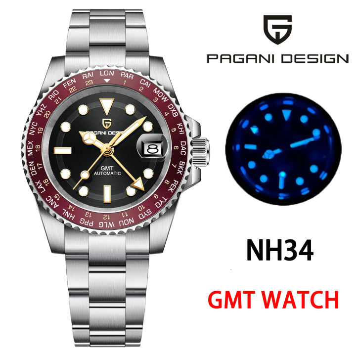 Pagani Design original GMT Automatic Watch For men Japan NH34 Automatic winding Mens Watch 100M ...