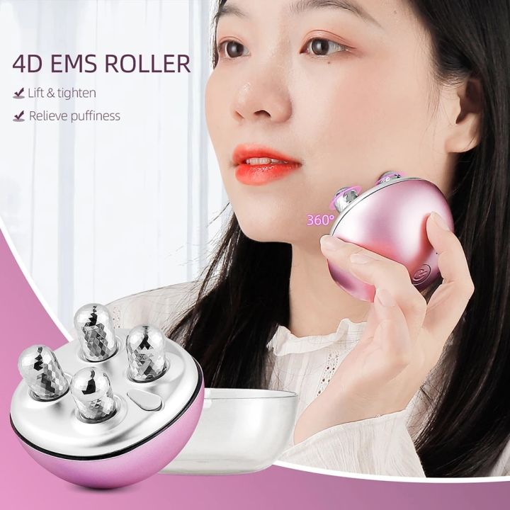 EMS Face Slimming 3D Roller Micro Current Face Lift Slimmer Facial Wrinkle Removal Massager Skin ...