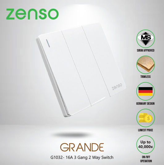Zenso - Grande Series 16A 3 Gang 2 Way Switch - White Color | Lazada