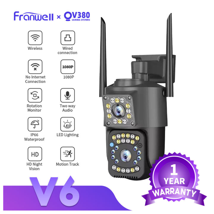 V380 V6 8MP Outdoor CCTV Dual Camera Wifi Connect To Cellphone Dual ...