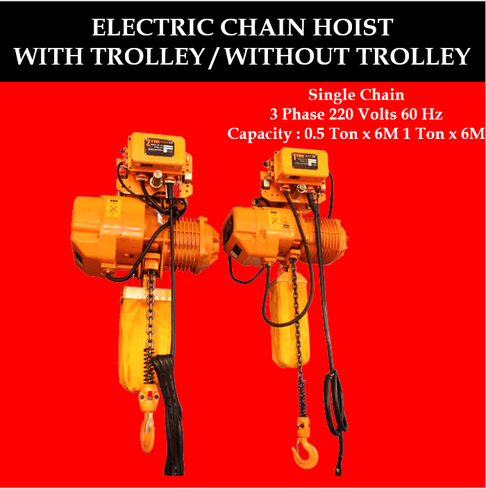 Toyu 1 Ton x 6 Meters(1 Chain) Electric Chain Hoist With Motorized ...