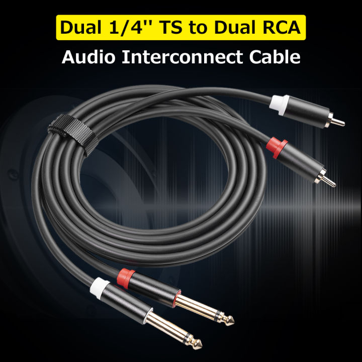 Dual 1/4 ''TS To Dual RCA สายเคเบิลเชื่อมต่อสัญญาณเสียง2 × 6.35มม. ชาย ...