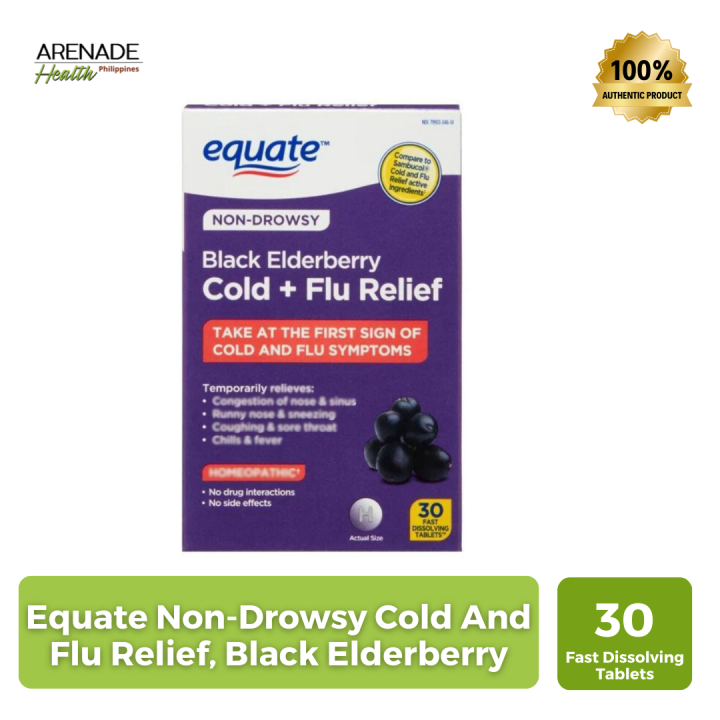 Equate Non-Drowsy Cold And Flu Relief Black Elderberry, 30 Fast ...
