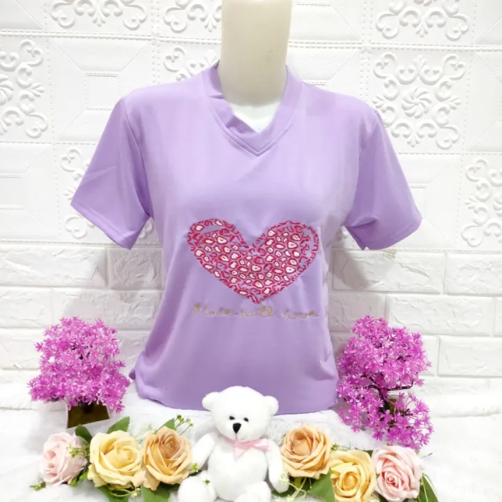 Atasan Kaos Wanita Tangan Lengan Pendek Import V Neck Bahan Babyterry ...