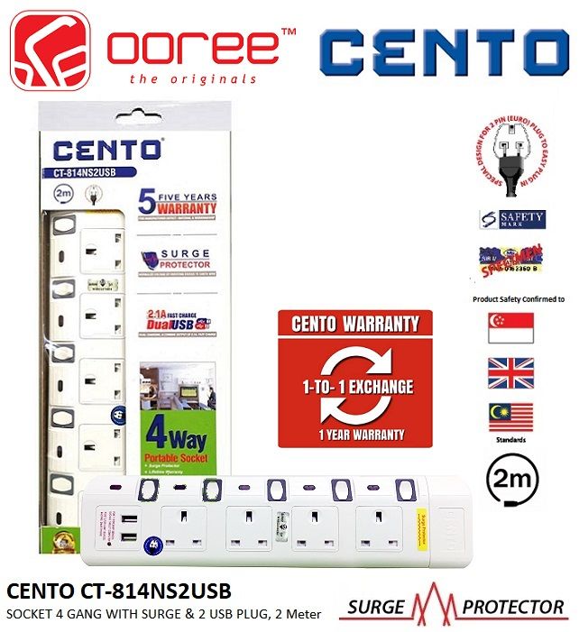 CENTO EXTENSION SOCKET PLUG 3 GANG (CT-813NS2USB) / 4 GANG (CT ...