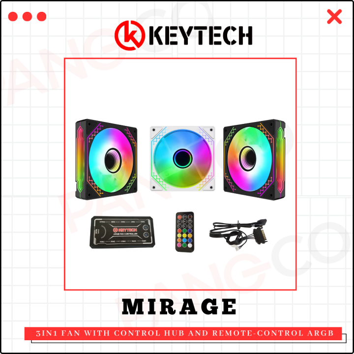 Keytech MIRAGE 3in1 Fan with Control Hub and Remote-Control ARGB X3 ...